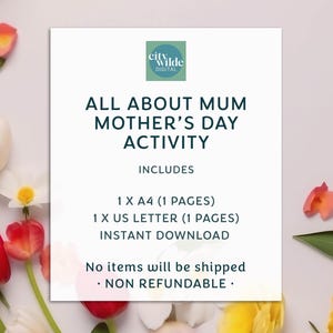 Mother's Day Printable, All About My Mum, Mothers Day Gift, Card for ...