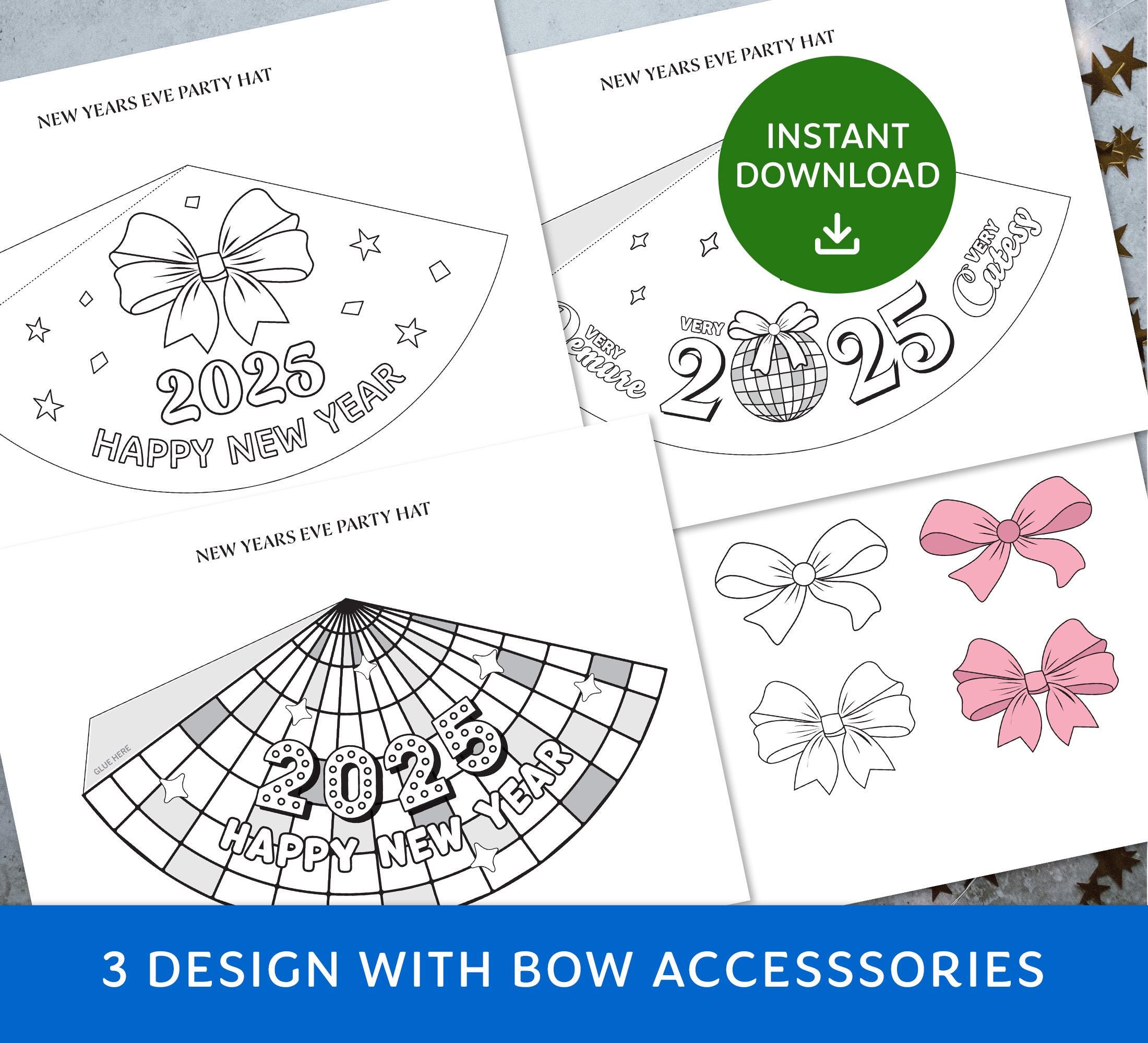 Kids New Year's Eve Party Hats, 2025 New Years Hat, Kids Coloring Party ...