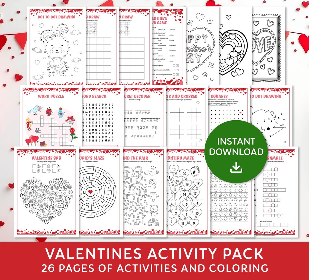 Valentines Day Activity Sheets, Valentines Party Games, Valentines ...