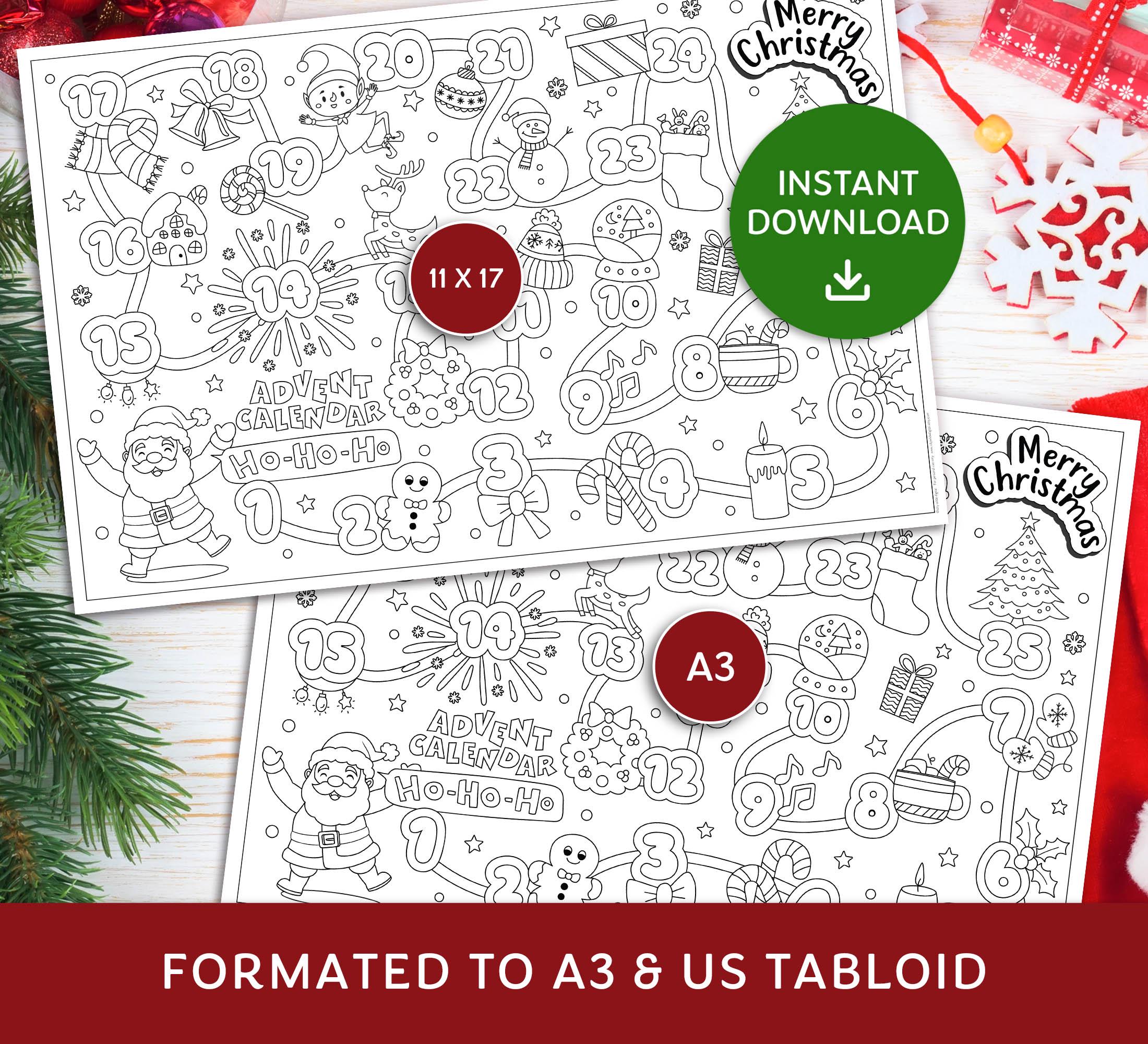 Coloring Christmas Advent Calendar, Christmas Countdown Poster Kids ...