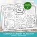 Summer Games Activity Placemat Printable, Summer Party Craft Coloring ...