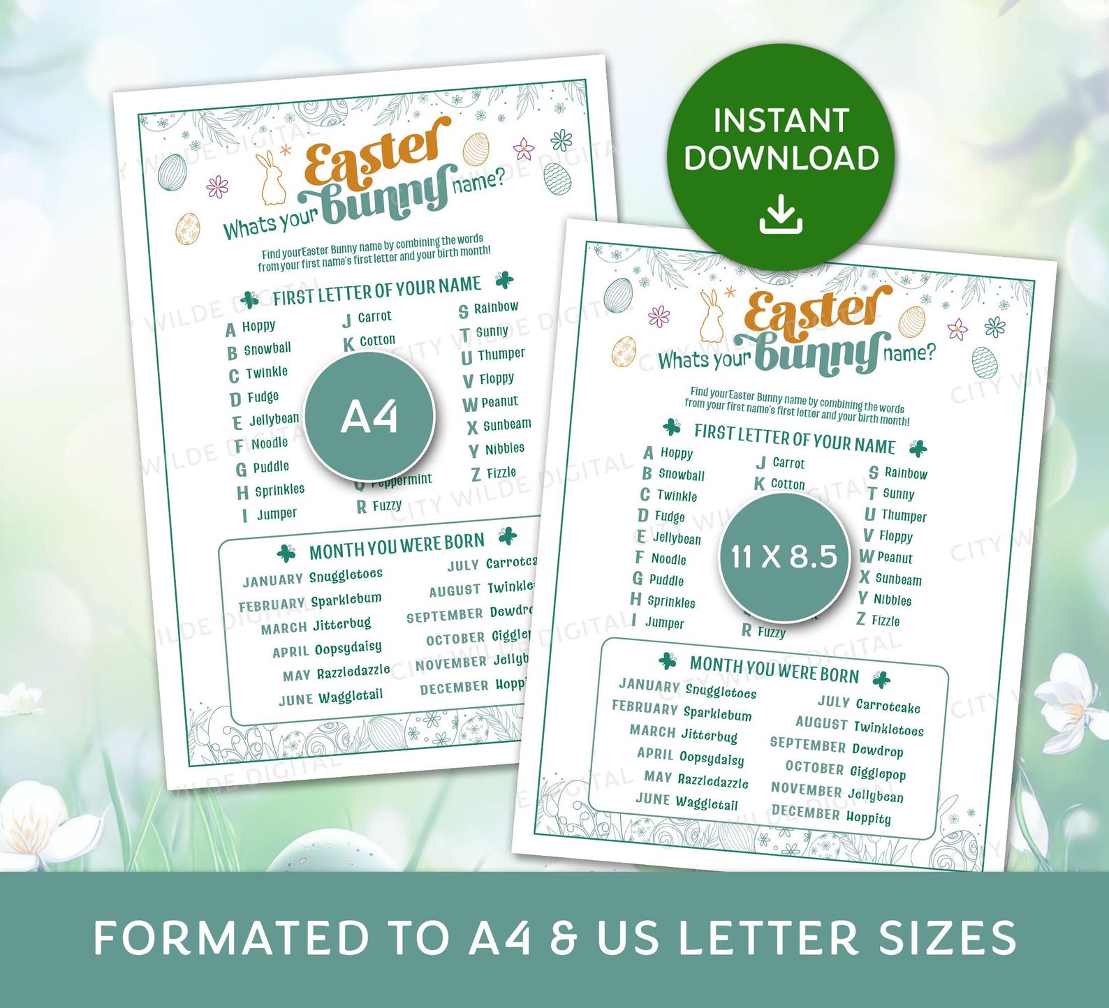 Whats Your Easter Bunny Name, Printable Party Game, Bunny Name Game ...