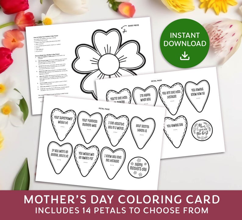 Mothers Day Flower Card, Flower Craft Card for Mom, Printable Mothers ...