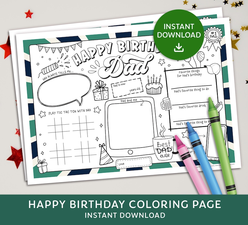 Dad Birthday Coloring Page, Printable Dad's Birthday Activity, Dad’s ...
