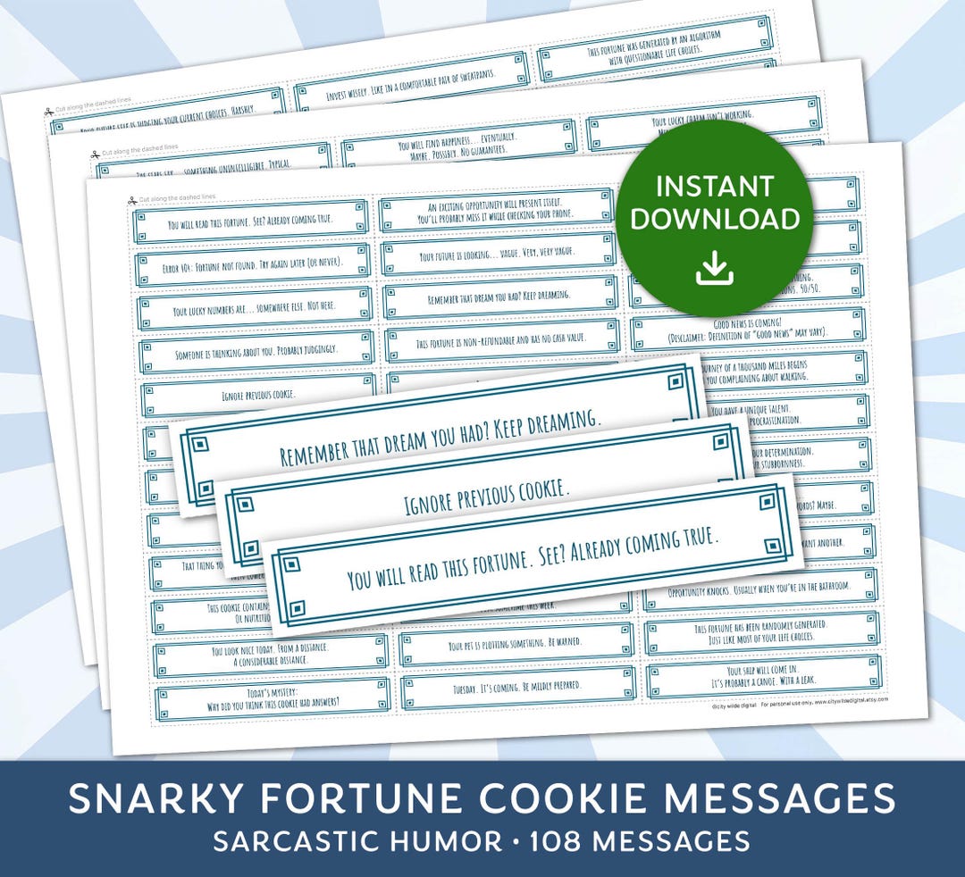 Snarky Fortunes Messages, Printable Cheeky Fortune Messages, DIY ...