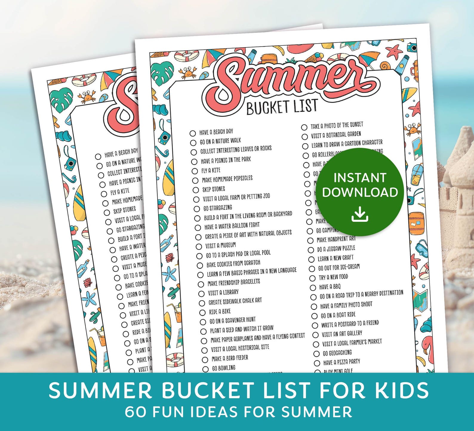 Printable Summer Bucket List, Summer Activity Ideas, Summer Break ...