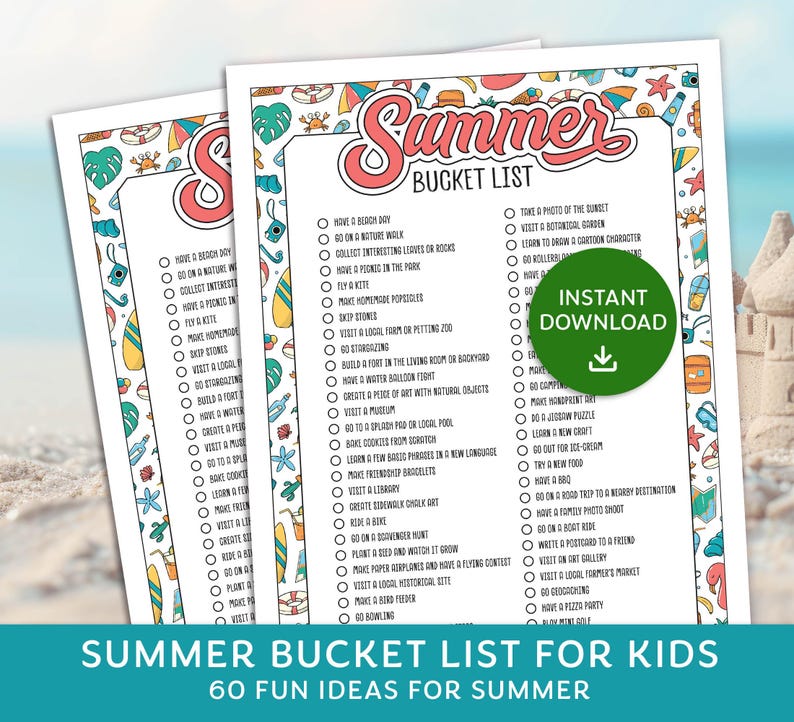 Printable Summer Bucket List, Summer Activity Ideas, Summer Break ...