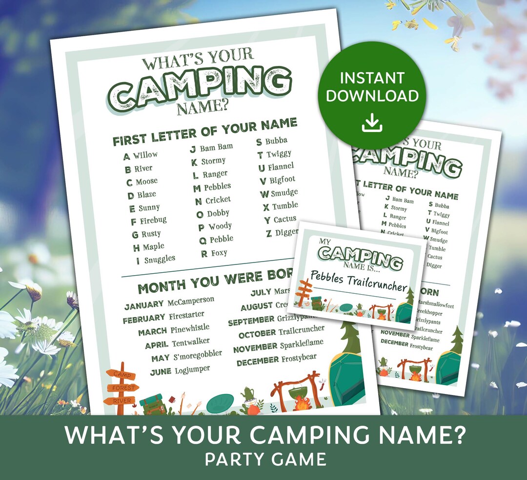 What is Your Camping Name With Nametags, Camping Birthday Activity ...