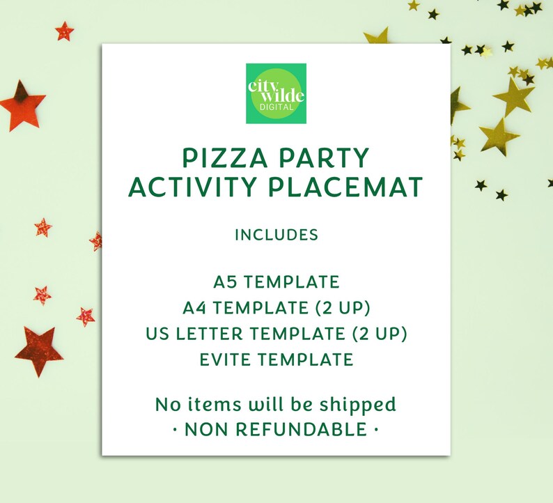 Pizza Party Placemat, Editable Party Activity Placemat, Personalised ...