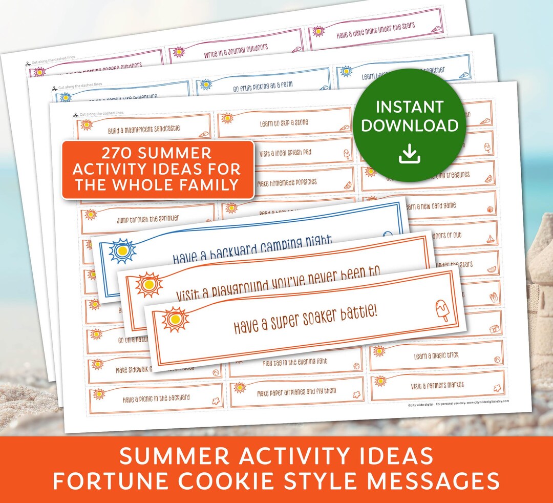 Printable Summer Activity Ideas Fortunes Message Style, Activity Ideas ...
