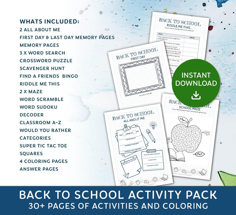 Back to School Activity Bundle, Printable Games for School, First Day ...