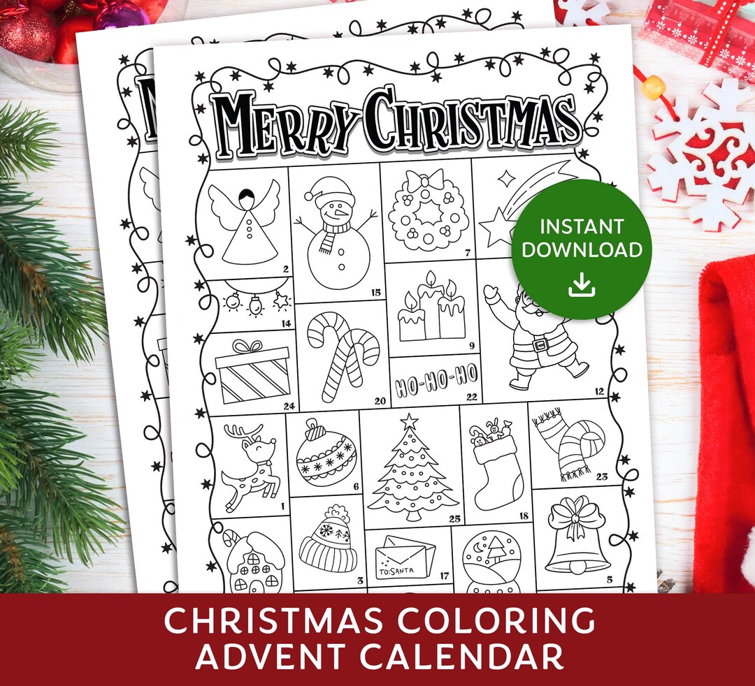 Coloring Christmas Advent Calendar, Christmas Countdown Poster Kids ...