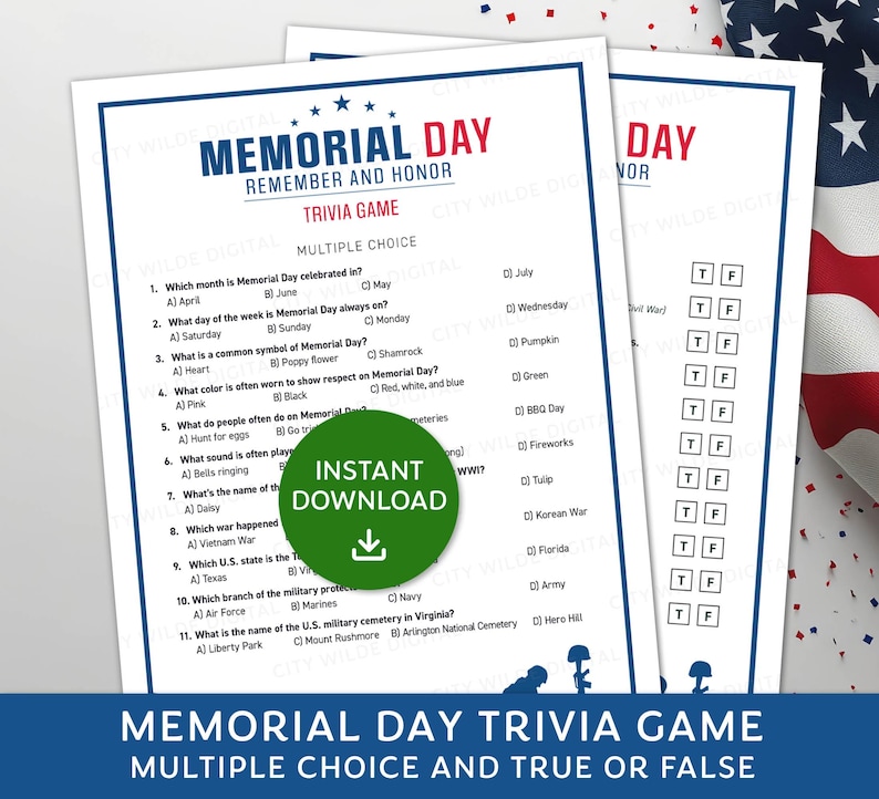 Memorial Day Trivia Game, Memorial Day Party Games for Kids and Adults ...