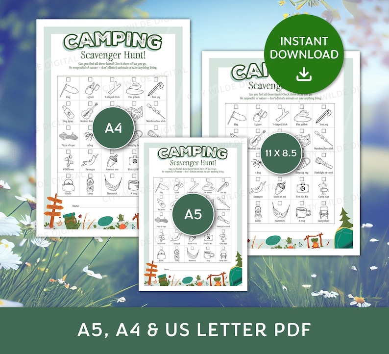 Camping Scavenger Hunt, Kids Camping Games, Outdoor Treasure Hunt ...