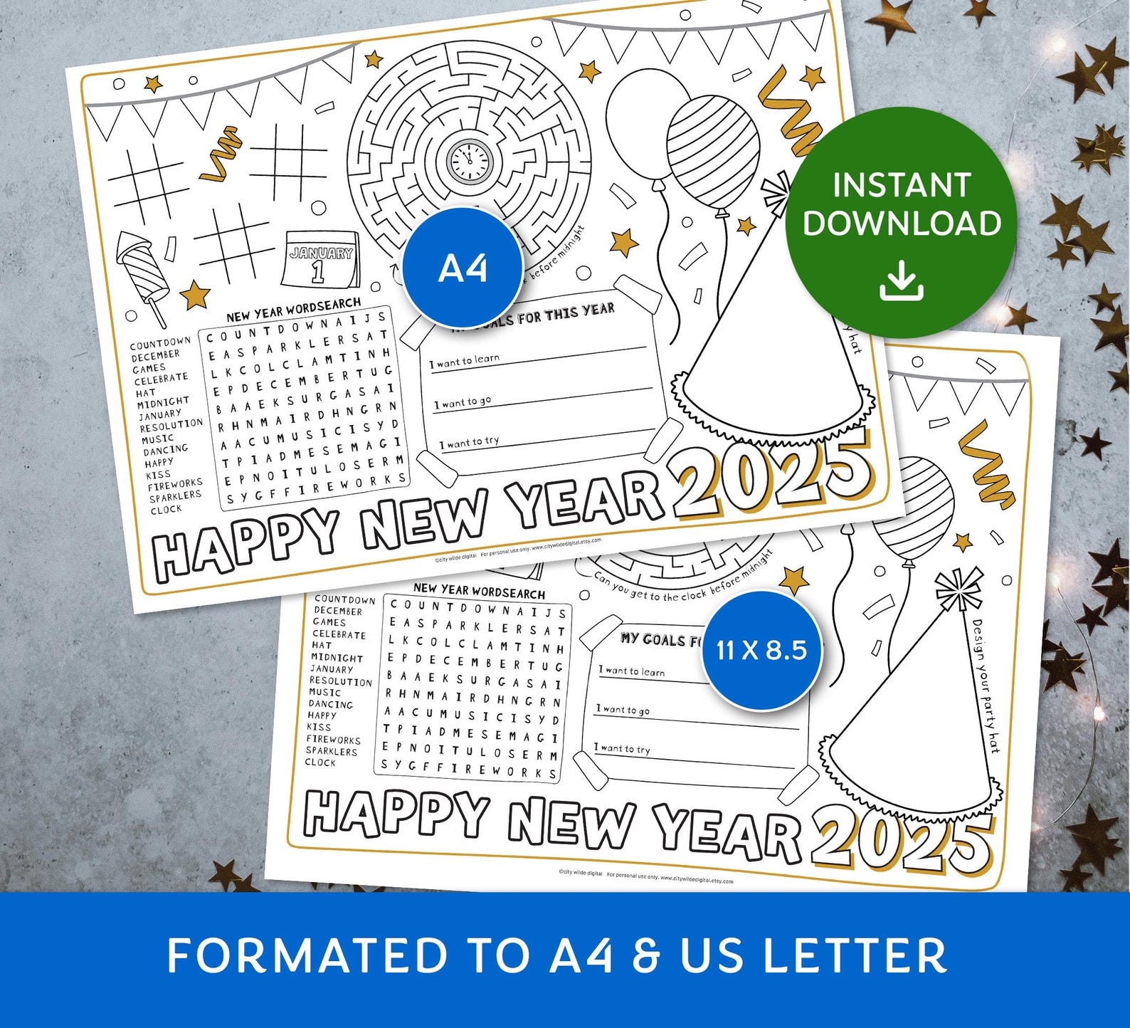 2025 New Years Eve Activity Placemat, New Years Activity Sheet, New ...