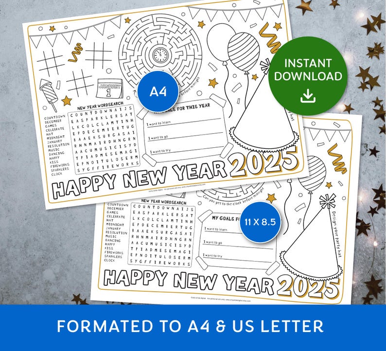 2025 New Years Eve Activity Placemat, New Years Activity Sheet, New ...