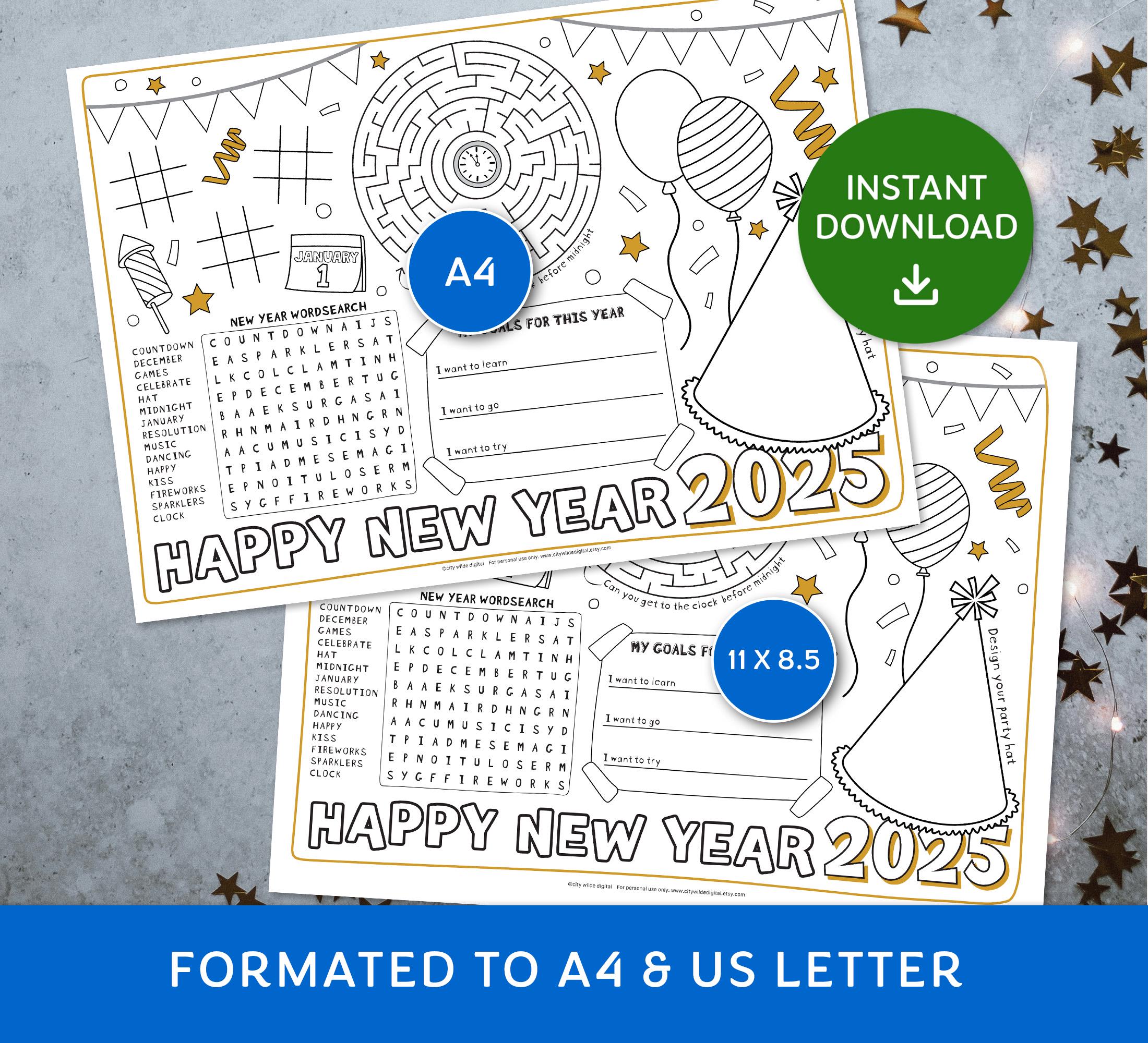 2025 New Years Eve Activity Placemat, New Years Activity Sheet, New ...