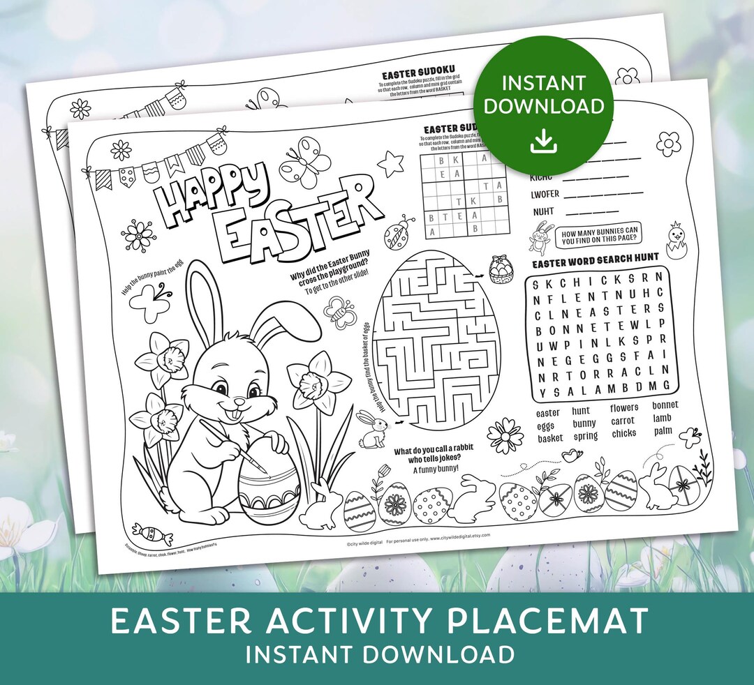 Easter Activity Placemat, Easter Coloring Placemat, Printable Easter ...