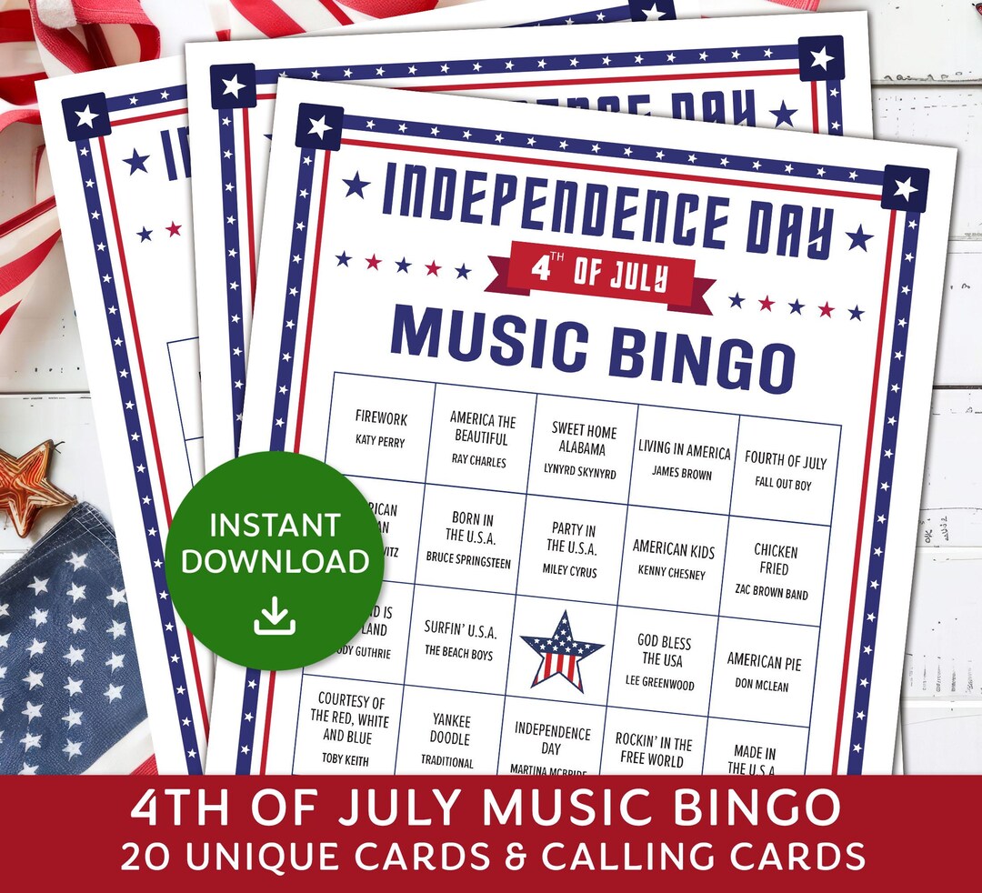 4th of July Music Bingo Game, Independence Day Music Bingo, Fourth of ...