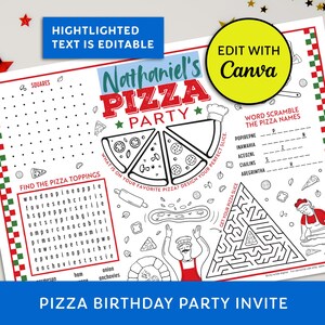 Pizza Party Placemat, Editable Party Activity Placemat, Personalised ...