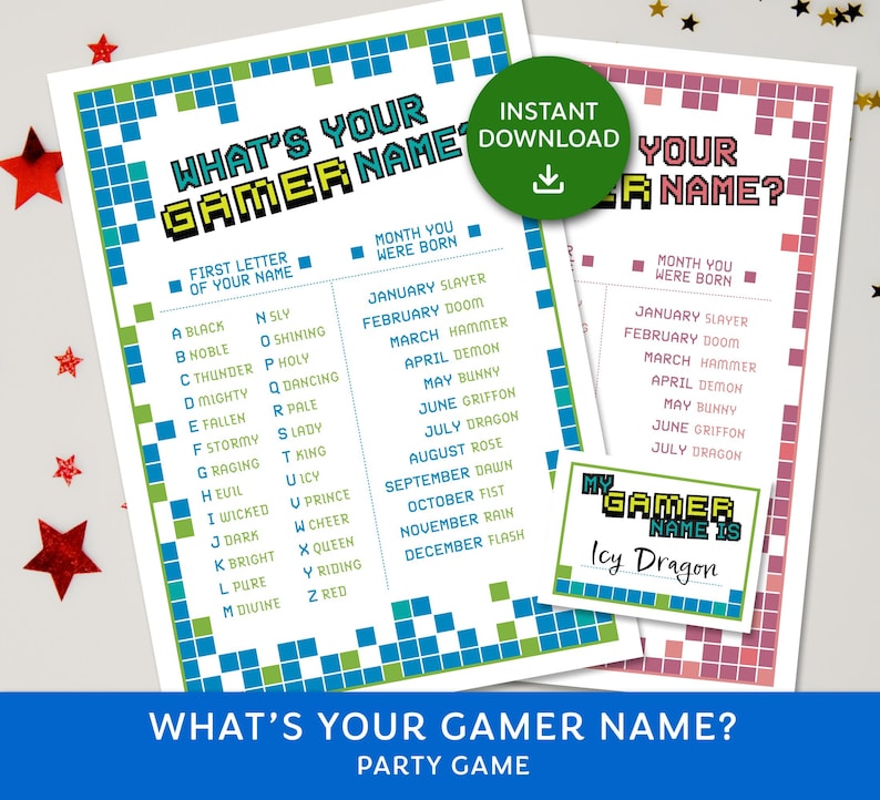 What is Your Gaming Name, Printable Party Game, Gaming Party, Gaming ...