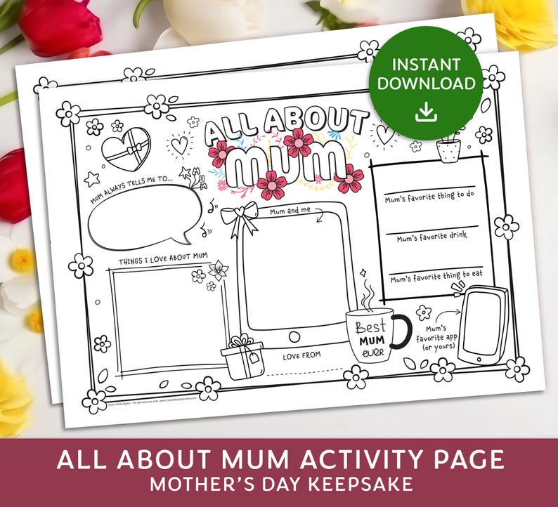 Mother's Day Printable, All About My Mum, Mothers Day Gift, Card for ...