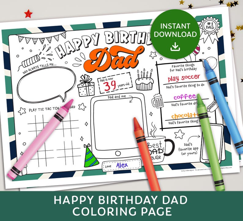 Dad Birthday Coloring Page, Printable Dad's Birthday Activity, Dad’s ...