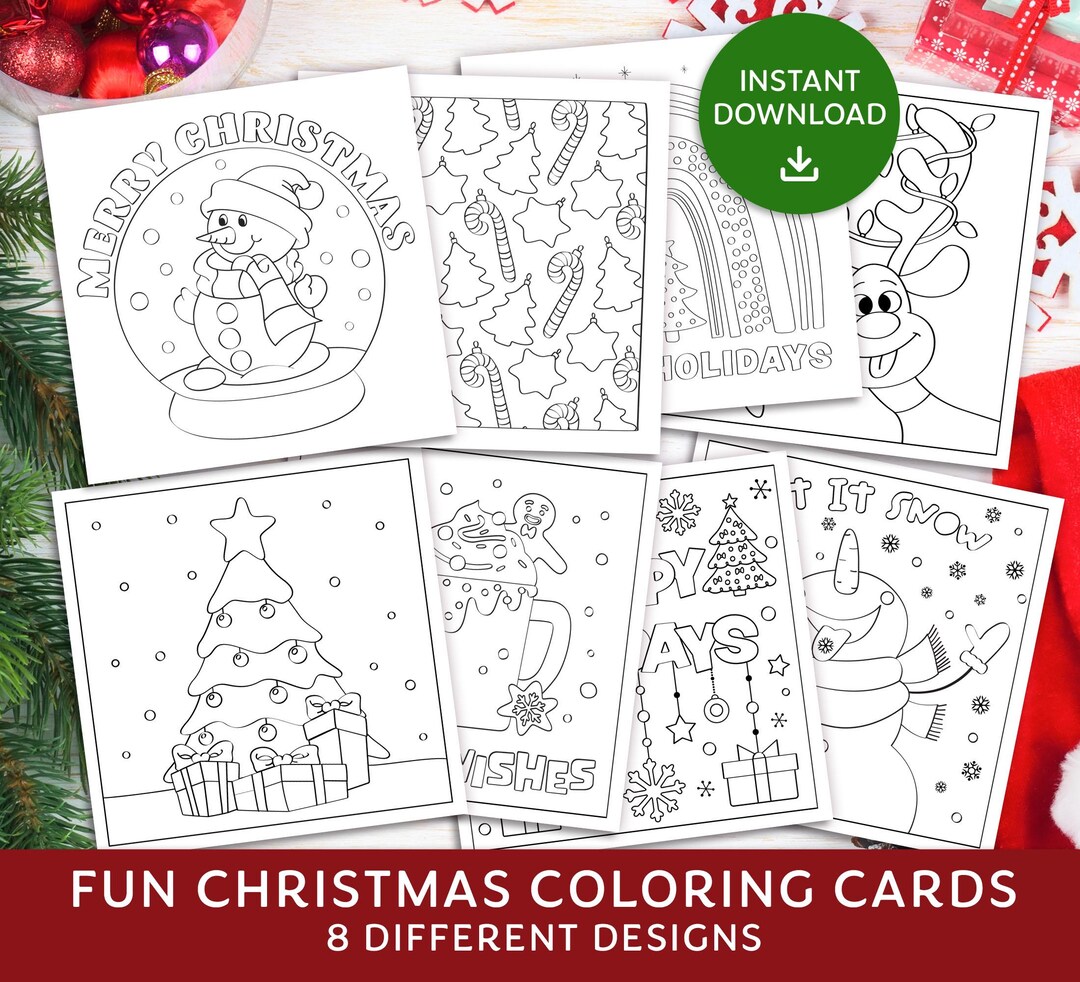 Christmas Coloring Cards for Kids, Kids Art Craft, Christmas Card ...