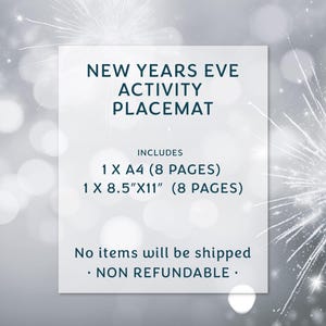 2025 New Years Eve Activity Placemat, New Years Activity Sheet, New ...