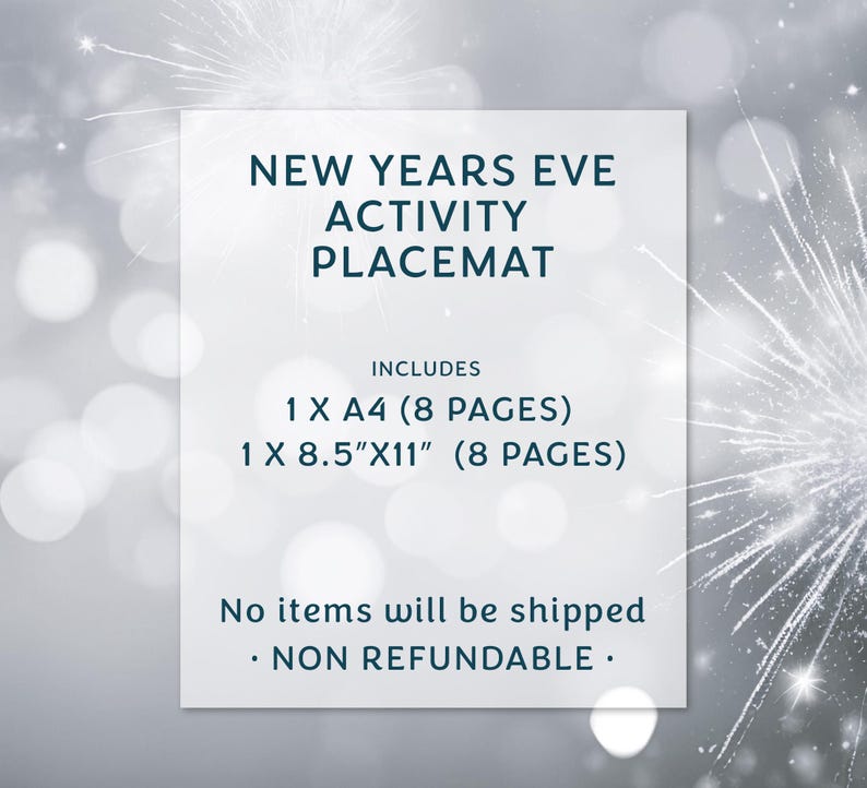 2025 New Years Eve Activity Placemat, New Years Activity Sheet, New ...