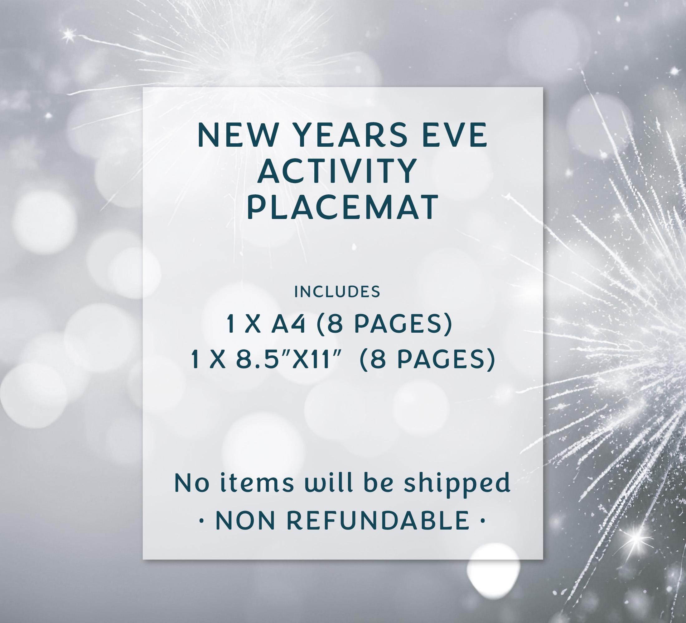 2025 New Years Eve Activity Placemat, New Years Activity Sheet, New ...