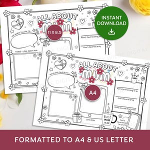 Mother's Day Printable, All About My Mum, Mothers Day Gift, Card for ...