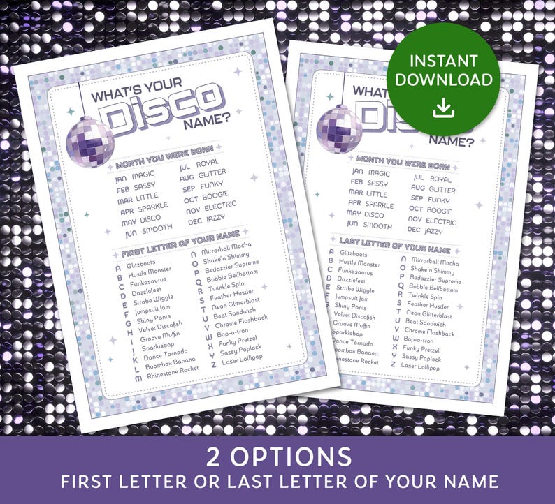 What is Your Disco Name, Printable Disco Party Game, Disco Party, Disco ...