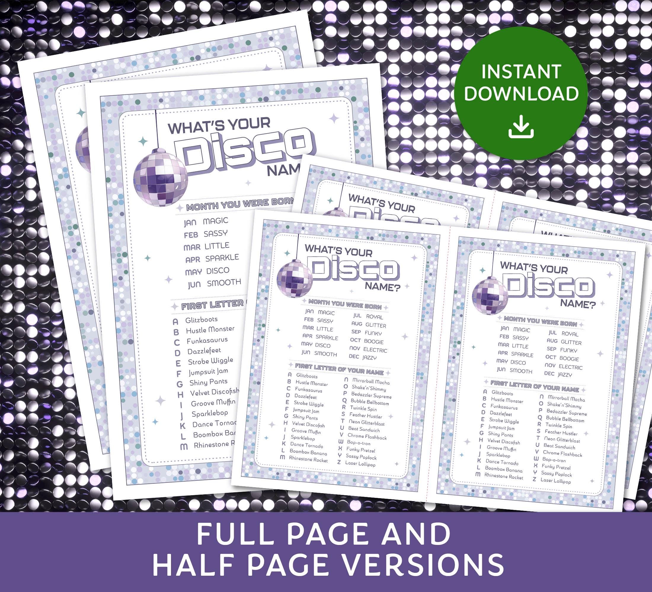 What is Your Disco Name, Printable Disco Party Game, Disco Party, Disco ...