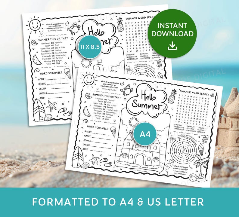 Summer Activity Placemat, Printable Summer Party Coloring Activity ...