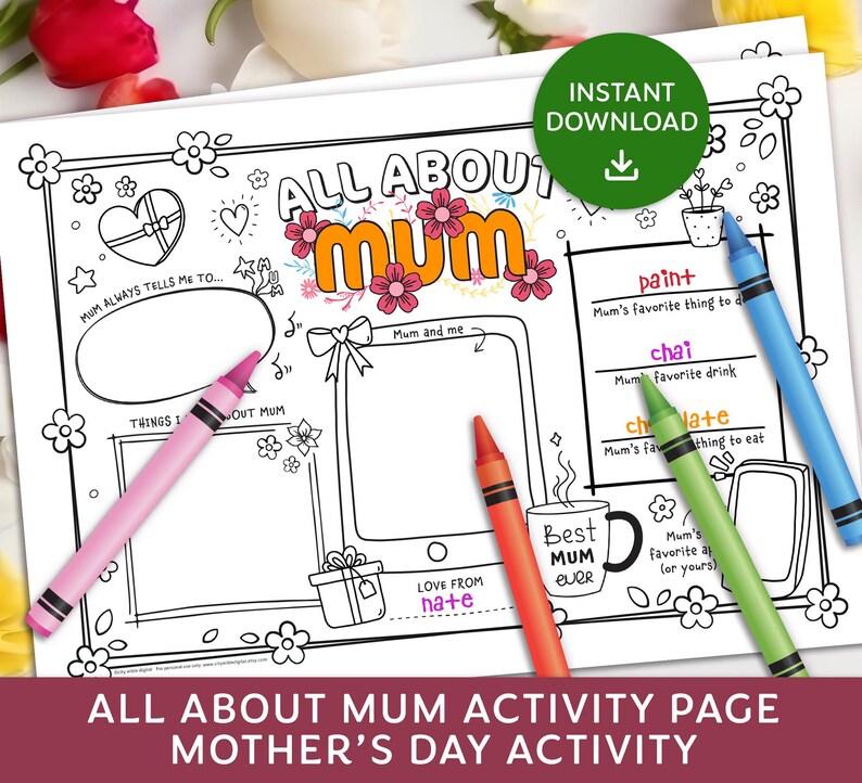 Mother's Day Printable, All About My Mum, Mothers Day Gift, Card for ...