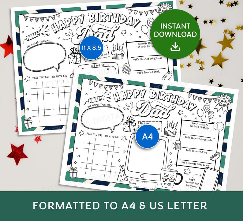 Dad Birthday Coloring Page, Printable Dad's Birthday Activity, Dad’s ...