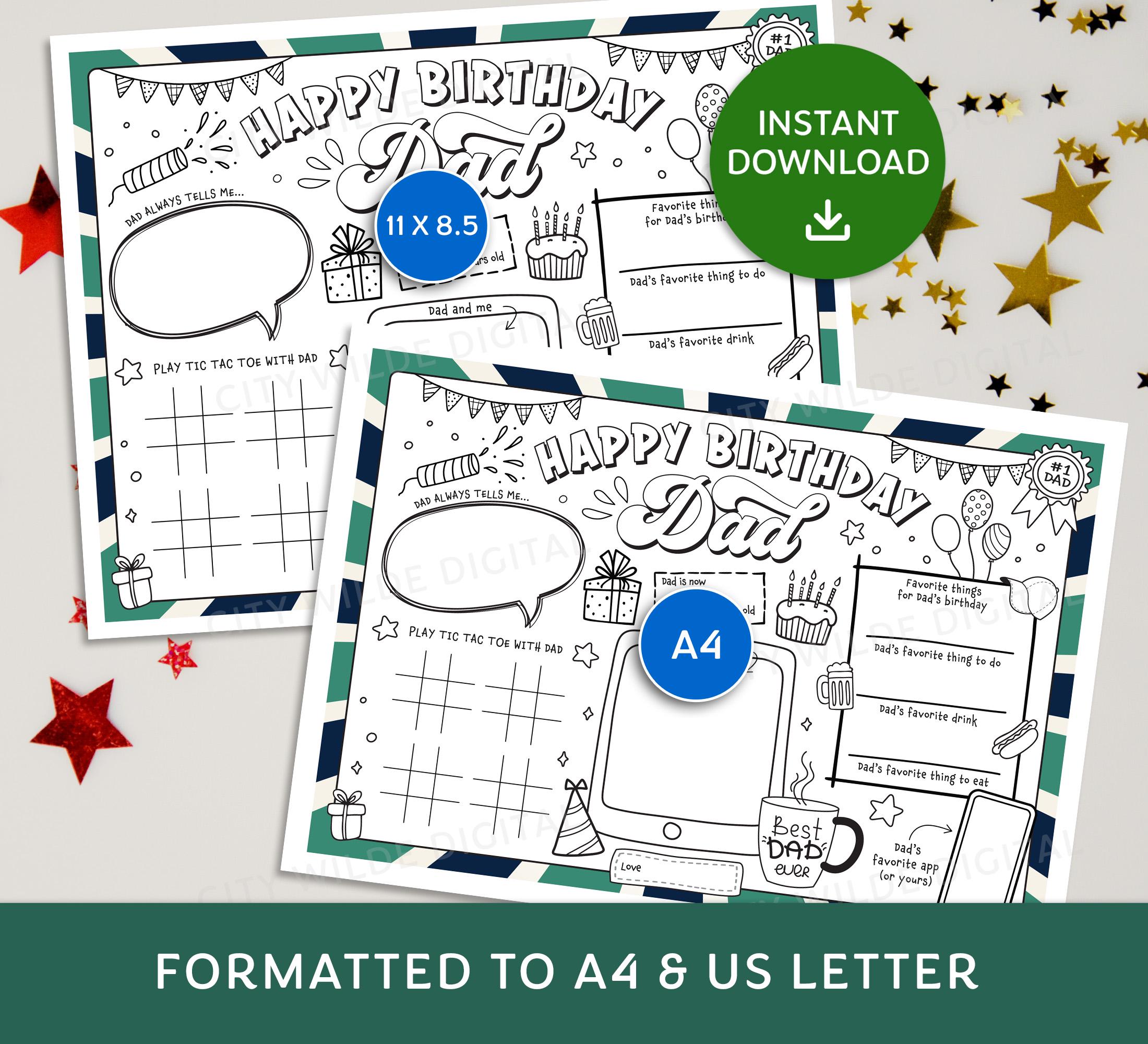 Dad Birthday Coloring Page, Printable Dad's Birthday Activity, Dad’s ...