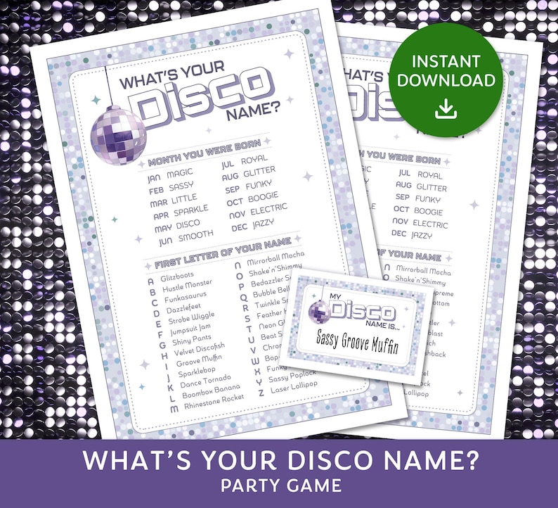 What is Your Disco Name, Printable Disco Party Game, Disco Party, Disco ...