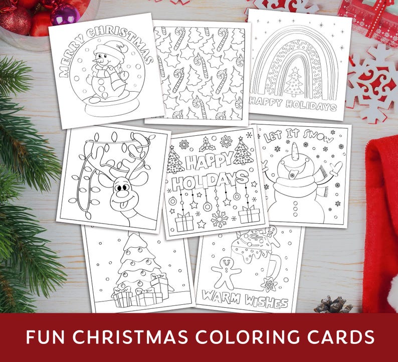 Christmas Coloring Cards for Kids, Kids Art Craft, Christmas Card ...