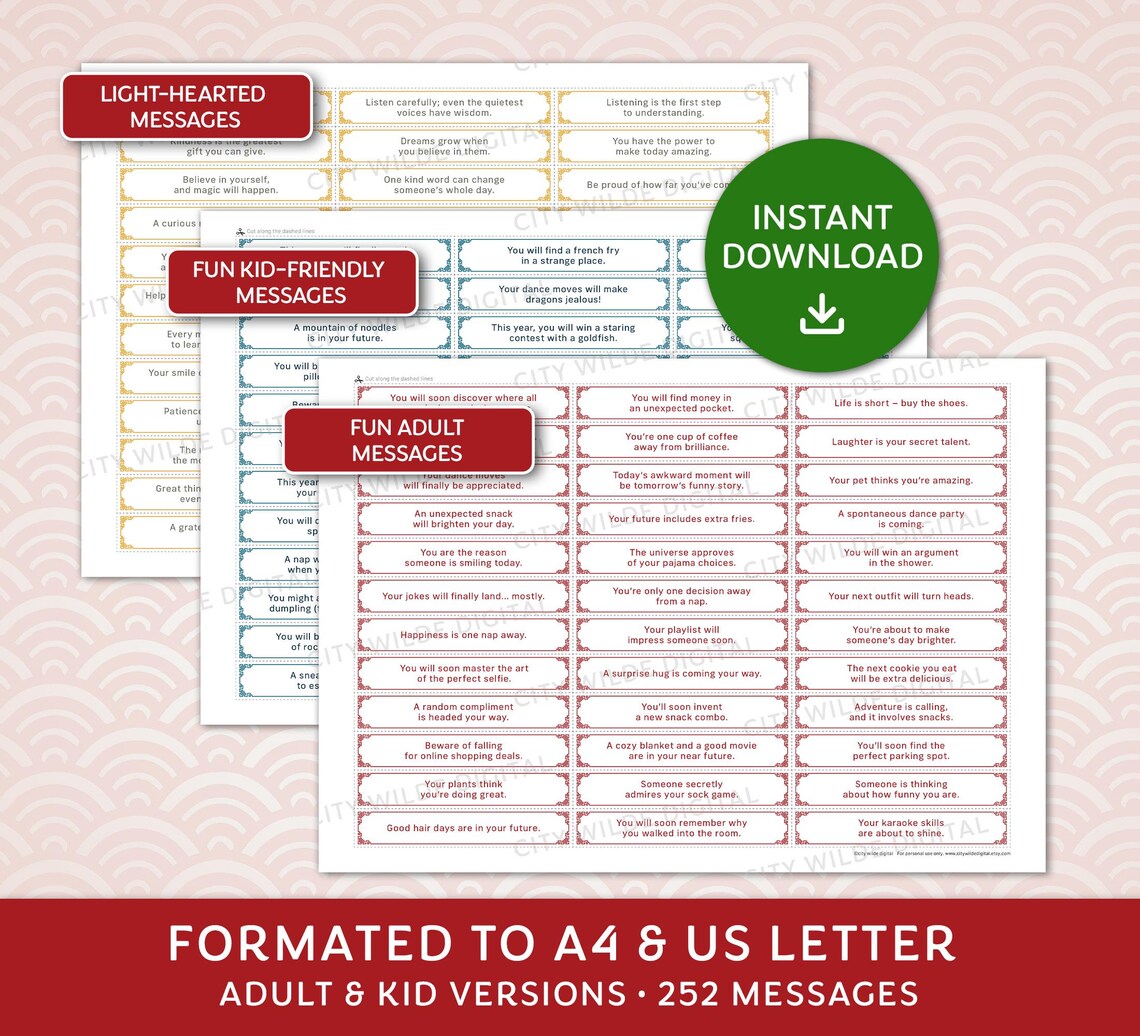 Printable Fortunes Messages, Chinese Fortune Messages, DIY Fortune ...