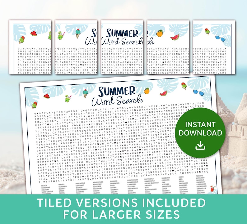Summer Giant Word Search, Summer Theme Word Find, Summer Time Game ...