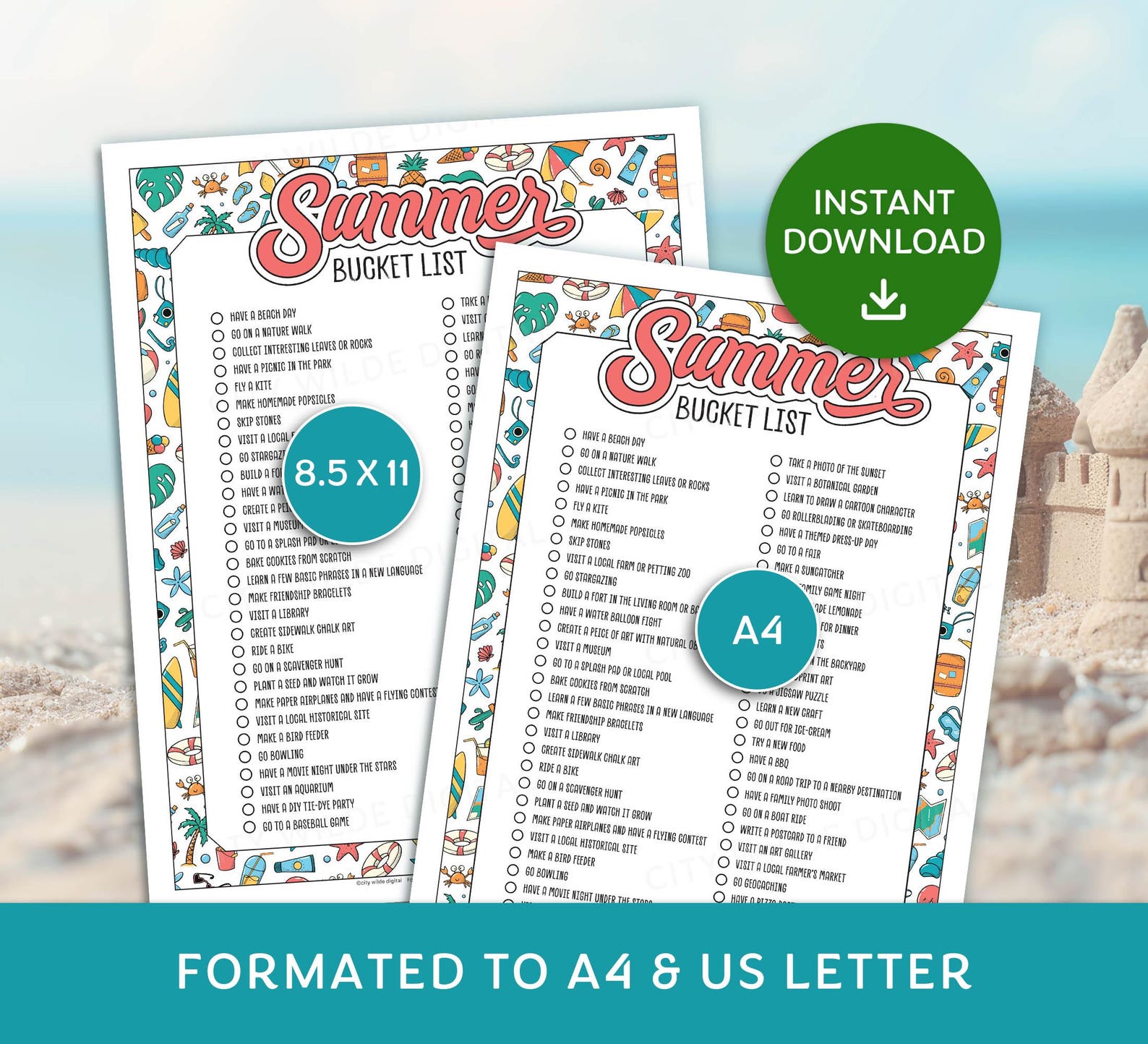 Printable Summer Bucket List, Summer Activity Ideas, Summer Break ...