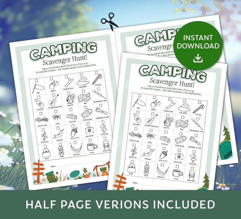 Camping Scavenger Hunt, Kids Camping Games, Outdoor Treasure Hunt ...