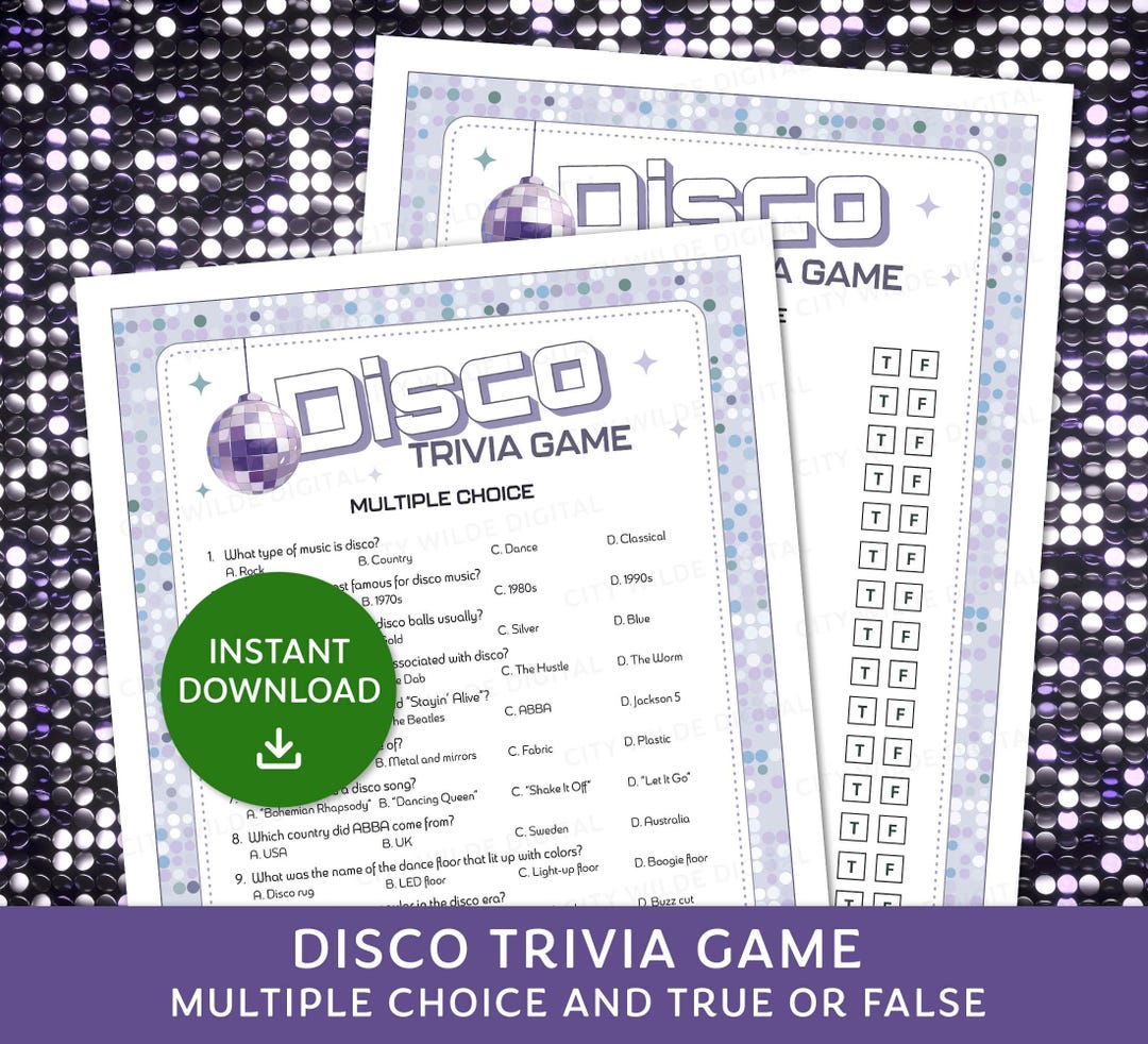 Disco Trivia Game, Disco Birthday Party Games, Disco Diva Game, Dance ...
