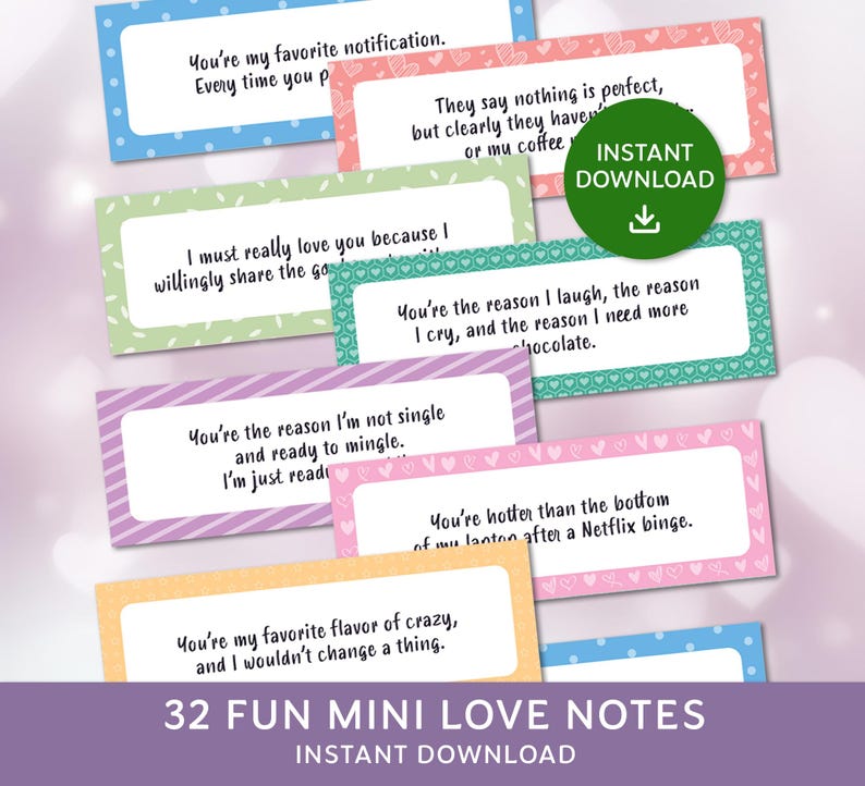 32 Printable Love Notes, Fun Mini Love Notes, Funny Love Letters, Mini ...