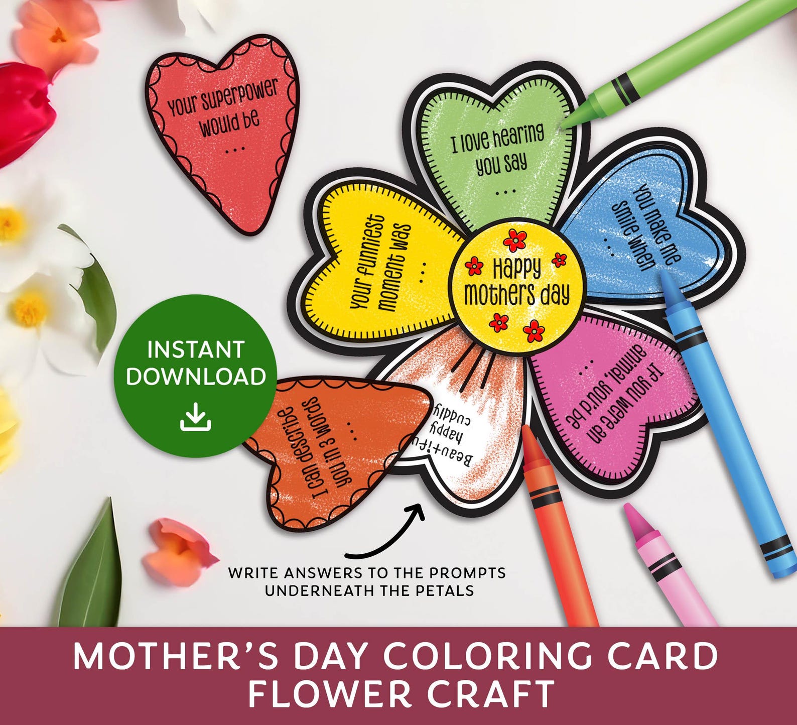 Mothers Day Flower Card, Flower Craft Card for Mom, Printable Mothers ...