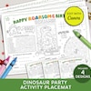 Dinosaur Activity Placemat for Kids, Printable Dinosaur Fun Games, Dino ...