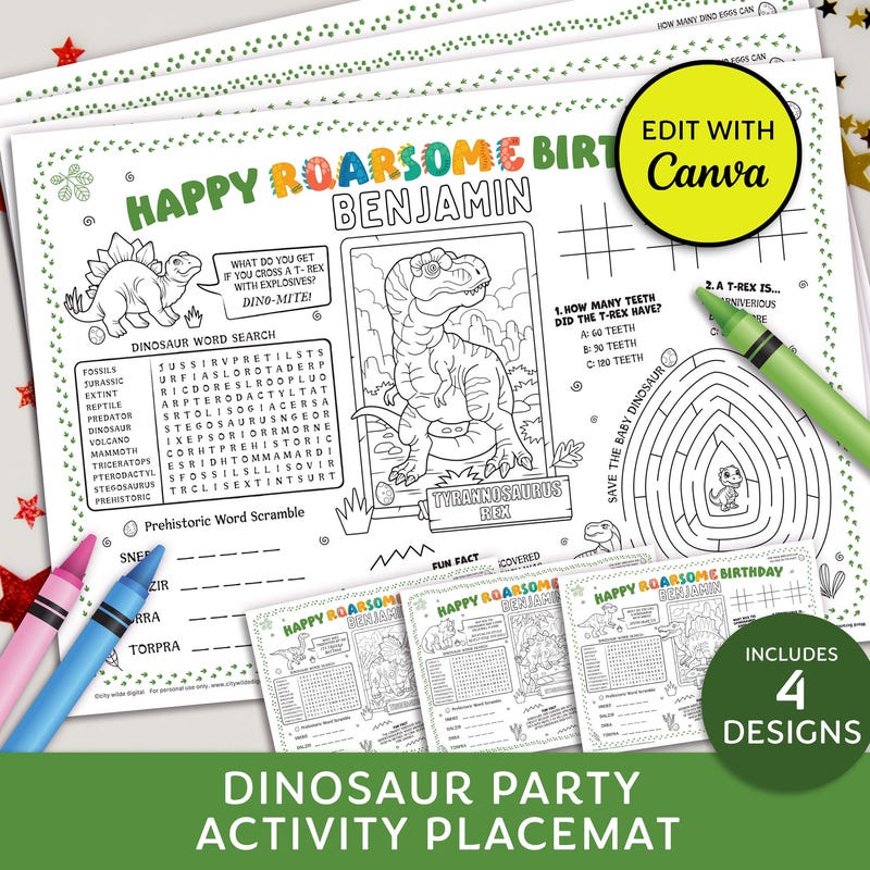 Dino Placemat for Kids - Etsy UK