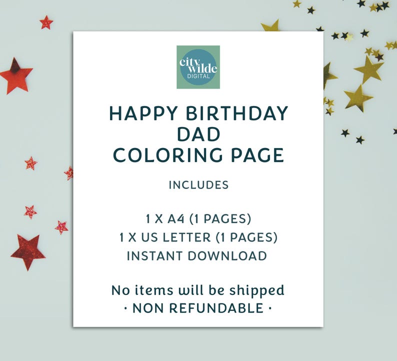 Dad Birthday Coloring Page, Printable Dad's Birthday Activity, Dad’s ...